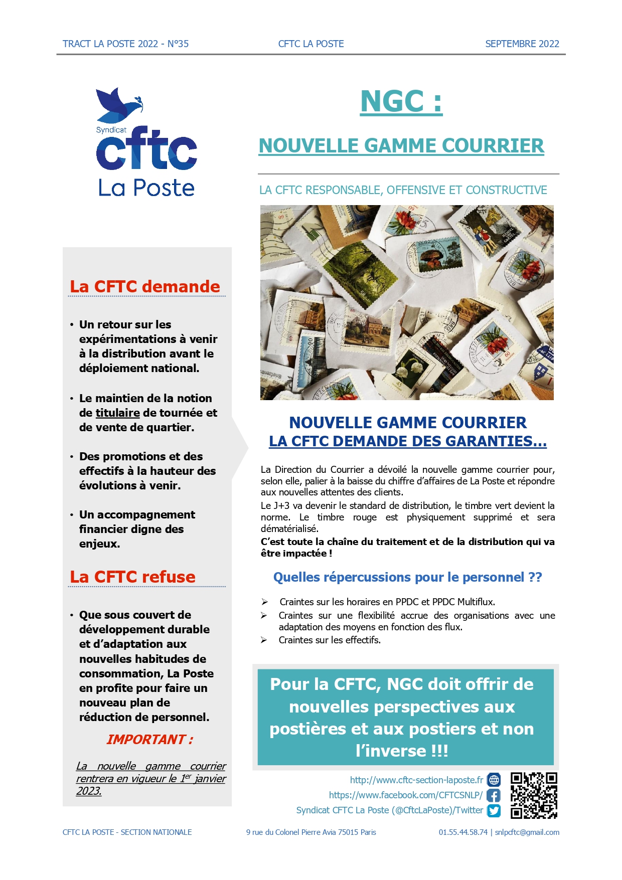 NOUVELLE GAMME COURRIER – CFTC LA POSTE