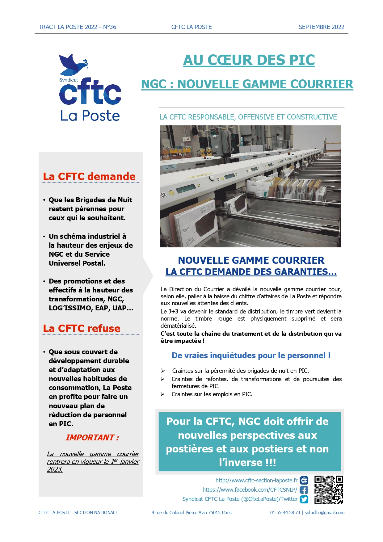 Nouvelle Gamme Courrier DEX CIL – CFTC LA POSTE