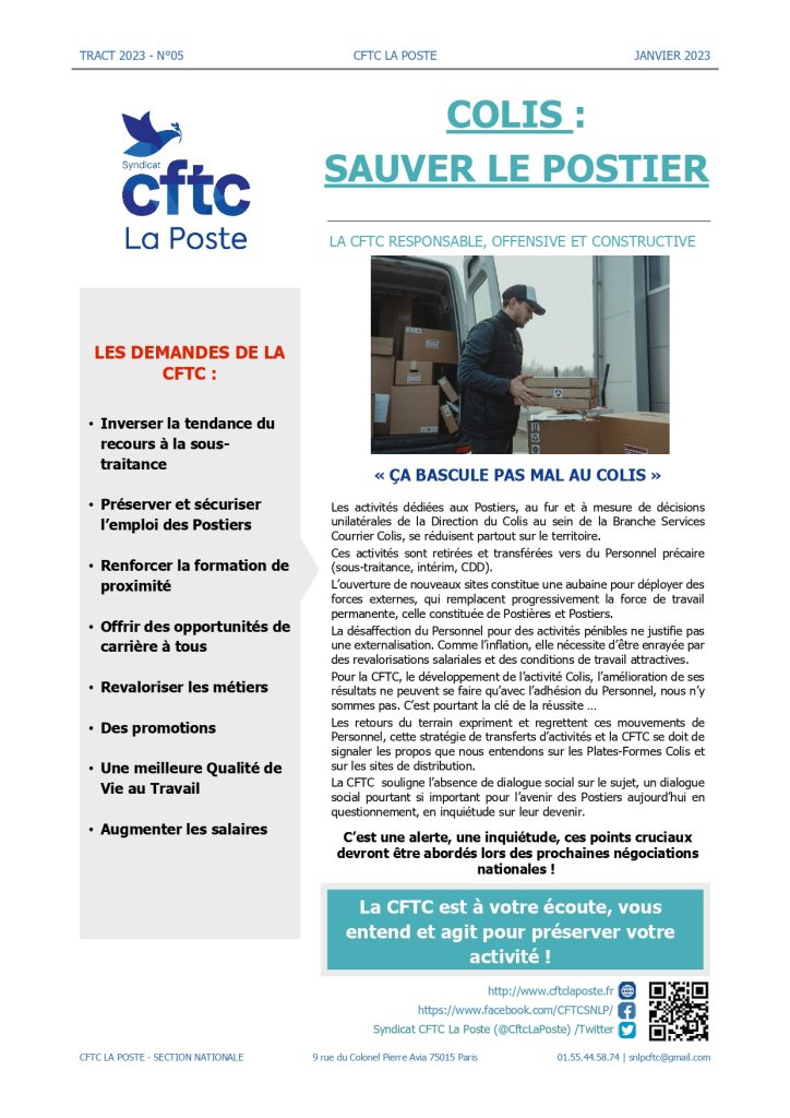 COLIS : SAUVER LE POSTIER – CFTC LA POSTE