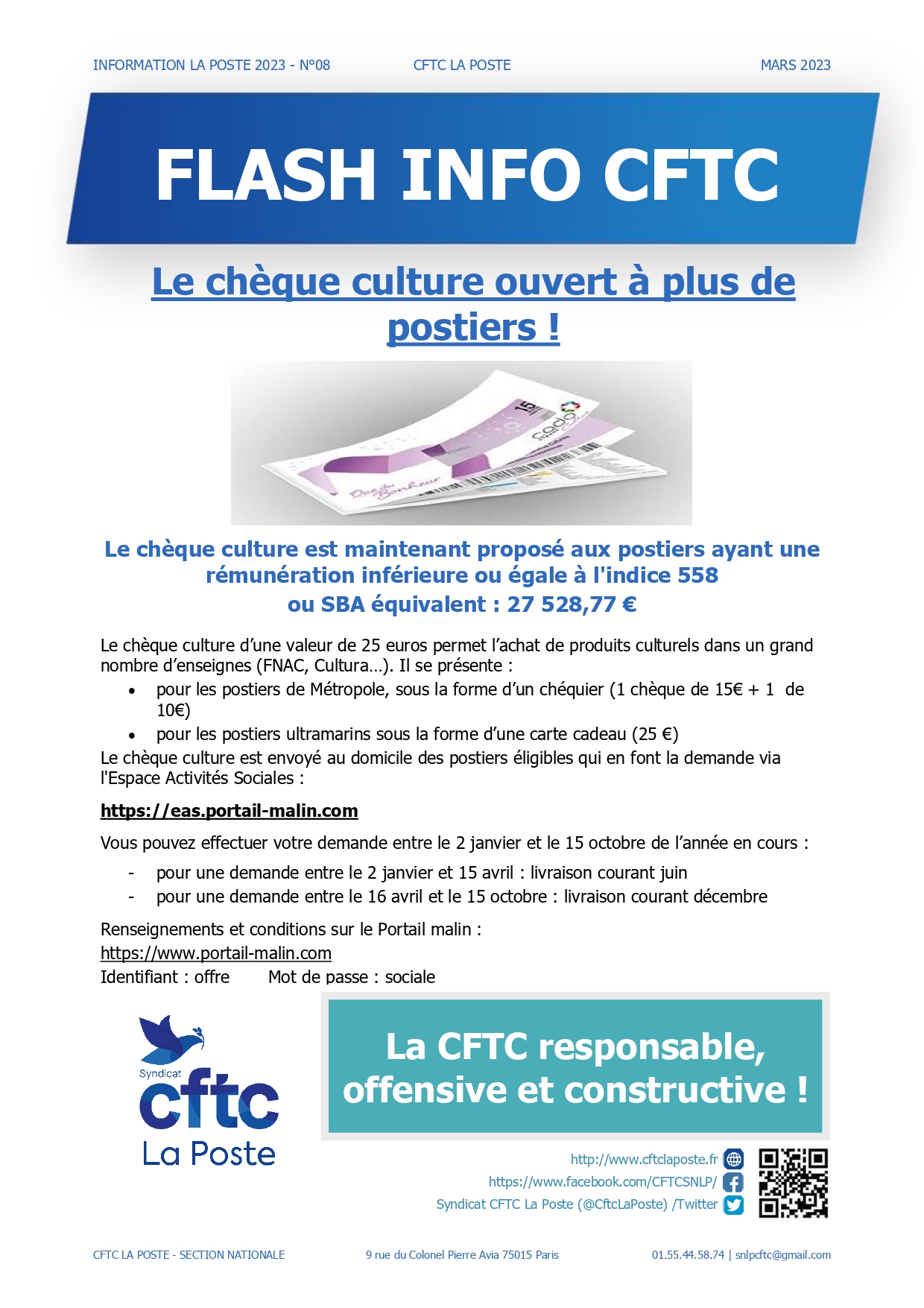 Le chèque culture ouvert à plus de postiers ! – CFTC LA POSTE