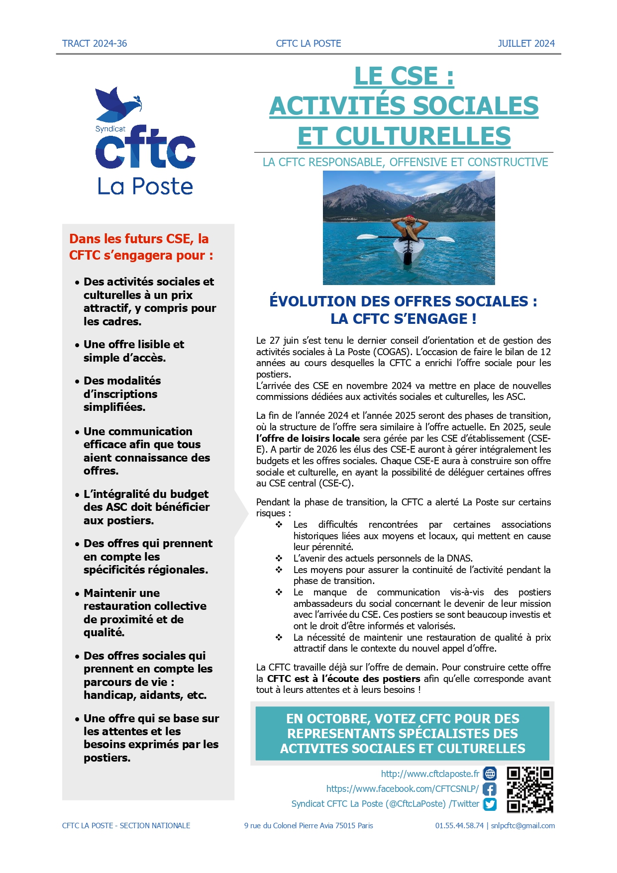 LE CSE : ACTIVITÉS SOCIALES ET CULTURELLES – CFTC LA POSTE