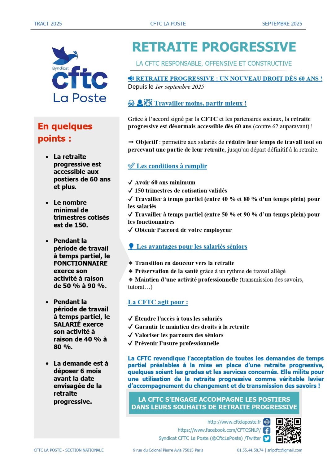 TOUT SAVOIR SUR LE RETRAITE PROGRESSIVE – CFTC LA POSTE