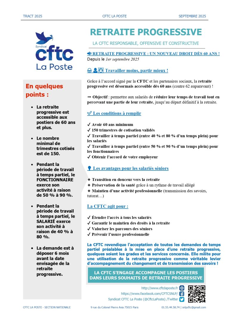 TOUT SAVOIR SUR LE RETRAITE PROGRESSIVE – CFTC LA POSTE